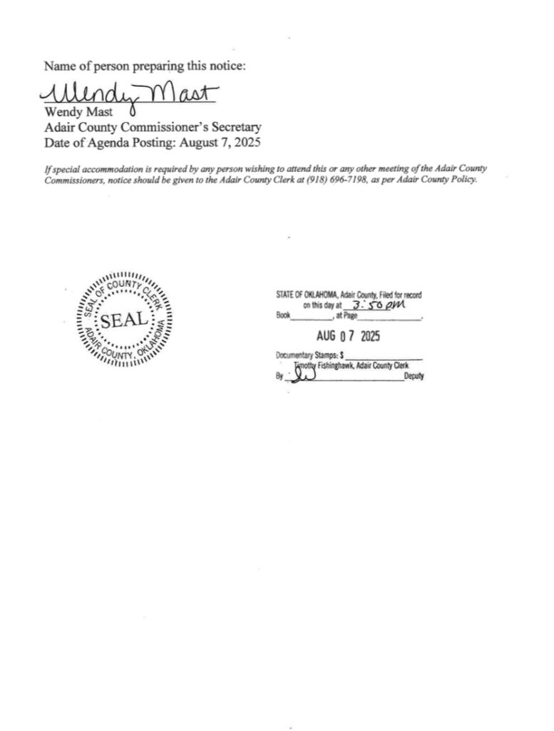 Agenda August 11, 2025 – Adair County Courthouse