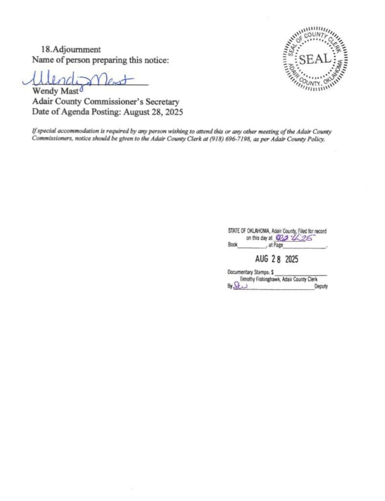 Agenda Sept. 2, 2025 – Adair County Courthouse