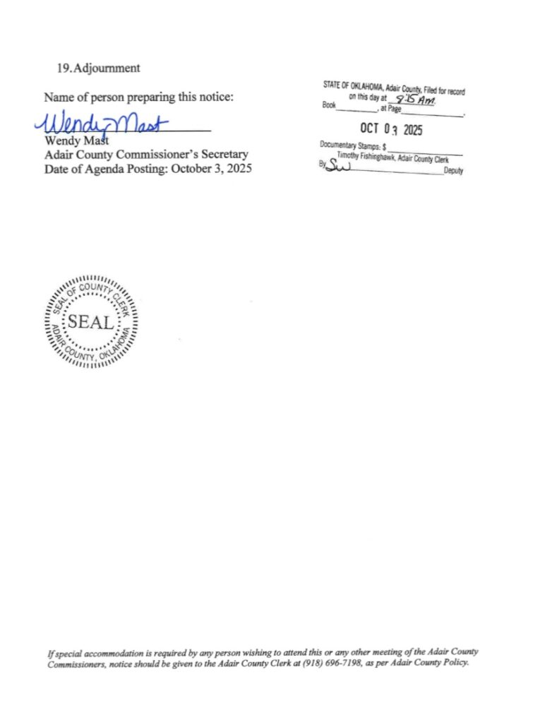Amended Agenda Oct.6, 2025 – Adair County Courthouse