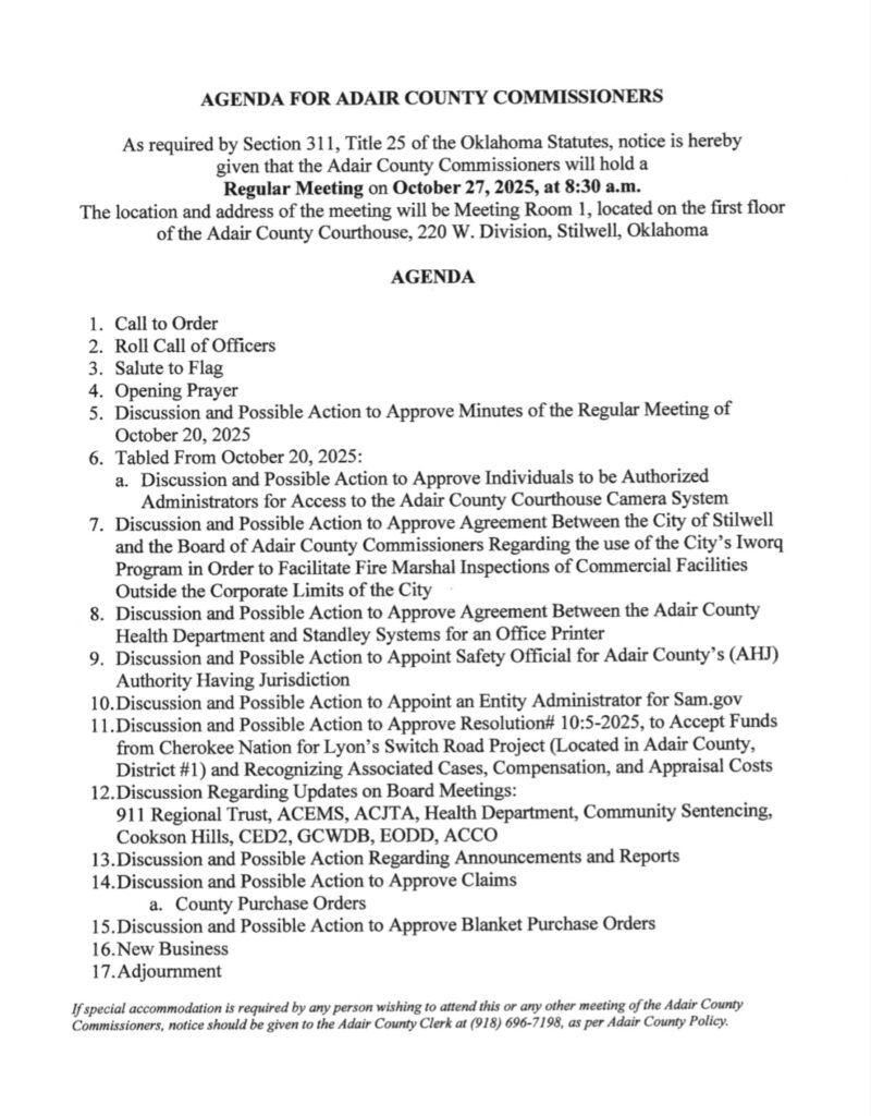 Agenda Oct.27,2025 – Adair County Courthouse
