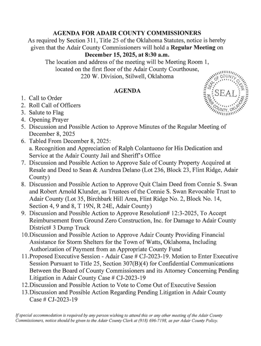 Agenda Dec.,15 2025 – Adair County Courthouse