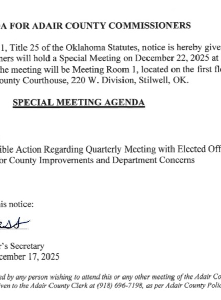 Special Meeting Dec. 12, 2025 – Adair County Courthouse