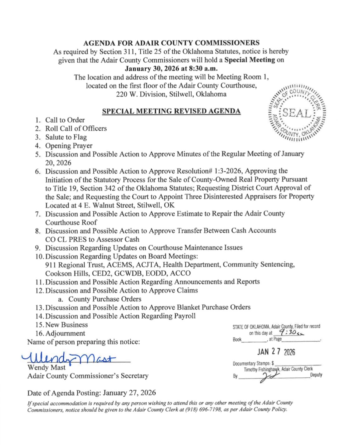 Agenda Jan. 30, 2026 – Adair County Courthouse